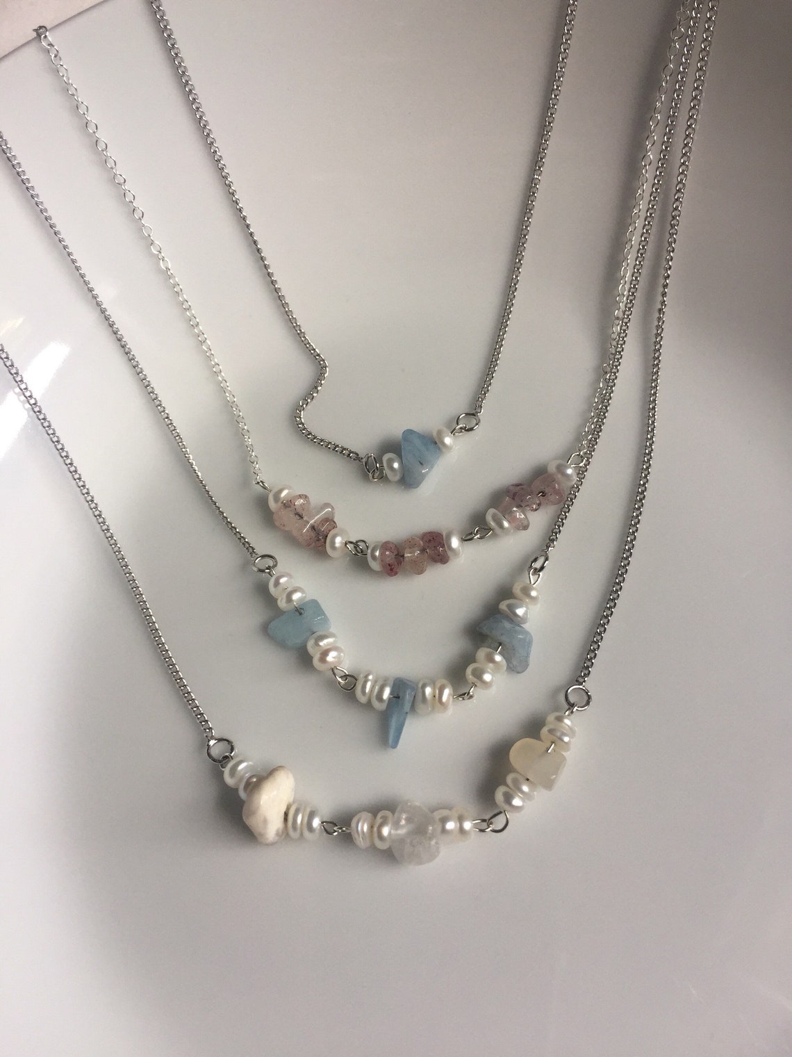 Natural Blue Stone Necklace in 925 Sterling Silver Chain - Etsy