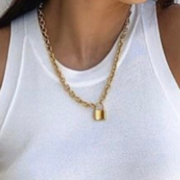Gold Lock and Chain - Etsy
