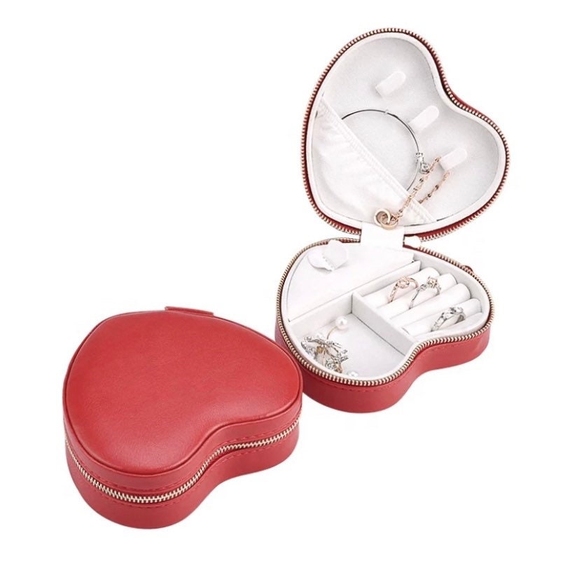 Mini portable zipper heart shaped jewelry case PU leather | Etsy