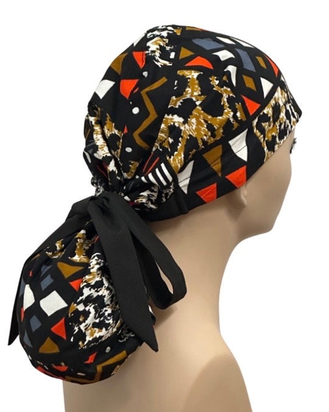 African Print Satin Lined Pony Tail Scrub Cap, Nurses' Cap, Surgical ...