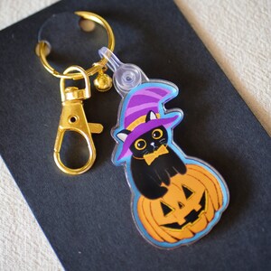 Halloween Black Cat With Purple Hat Acrylic Keychain - Etsy