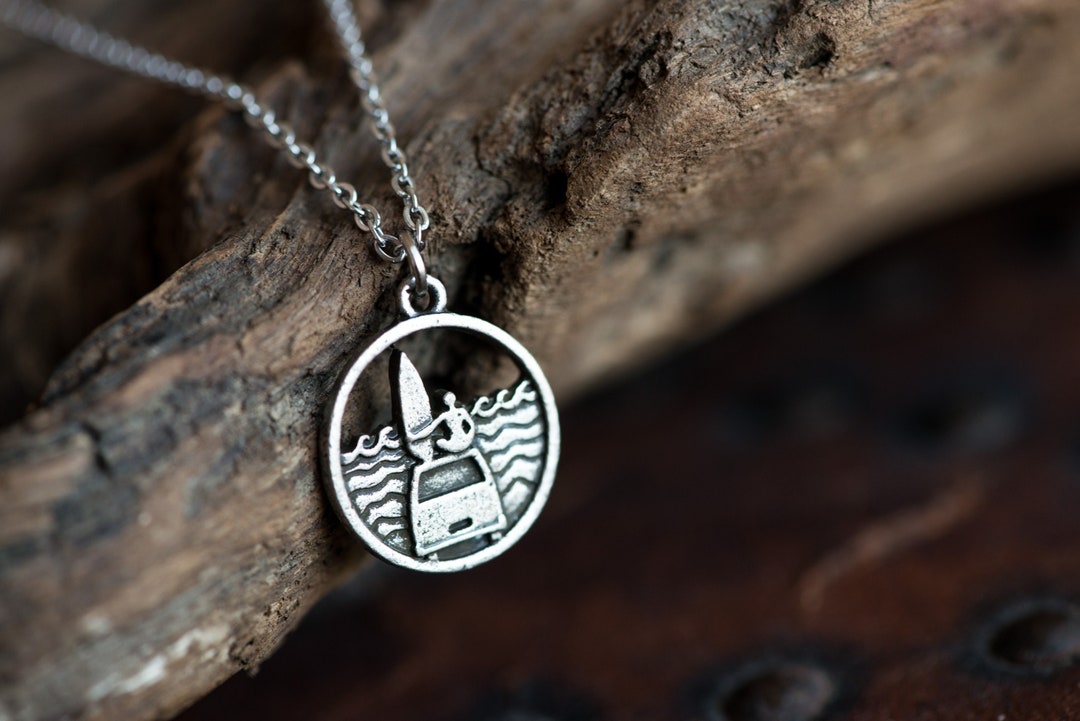 Surfer Necklace-surfer Pendant-stainless Steel Chain-silver - Etsy
