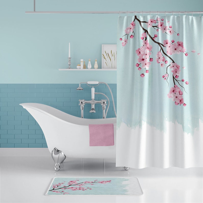 Sakura Shower Curtain, 180x200cm, Digital Print, Polyester Waterproof ...