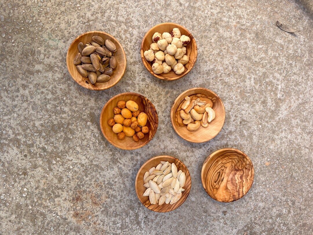 Wooden Mini Bowls, Olive Wood Mini Dip Bowls, Set of 6 Handmade Bowls ...