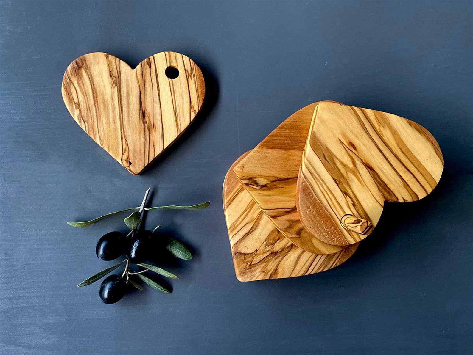 Olive Wooden Heart Shaped Coaster Set Wooden Coaster Set - Etsy