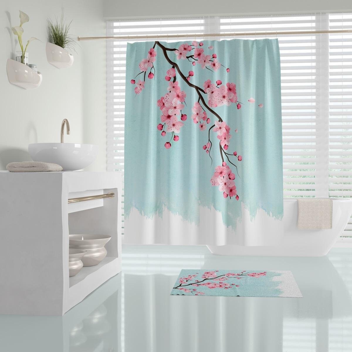 Sakura Shower Curtain, 180x200cm, Digital Print, Polyester Waterproof ...