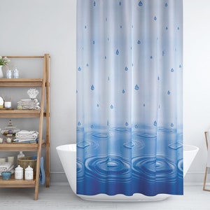 Blue Shower Curtain Blue Bathroom Curtain Rain Drop Shower - Etsy