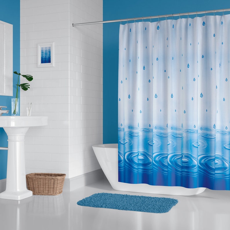 Blue Shower Curtain Blue Bathroom Curtain Rain Drop Shower - Etsy