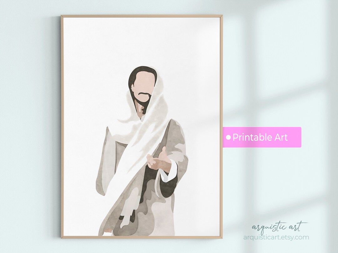 Jesus Printable Wall Art Minimalist Watercolor Painting in Neutral Boho ...
