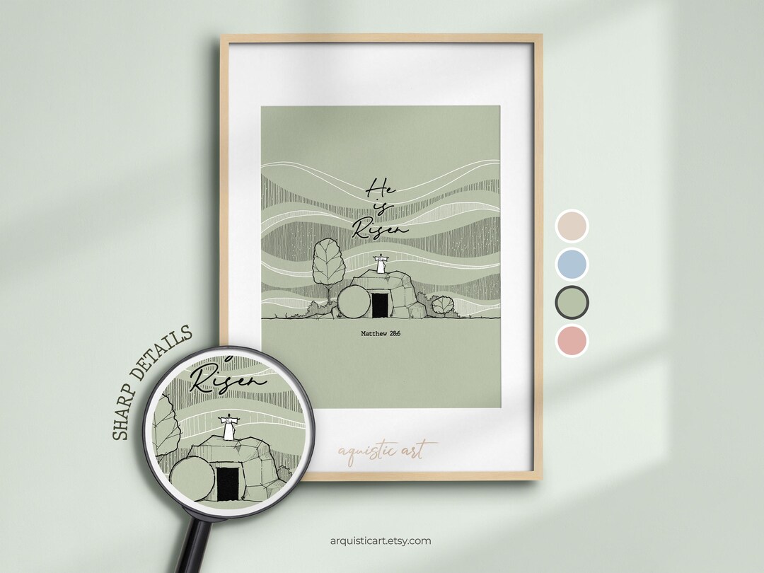 He is Risen Jesus Bible Sketch, Resurrection Empty Tomb Christian Wall ...