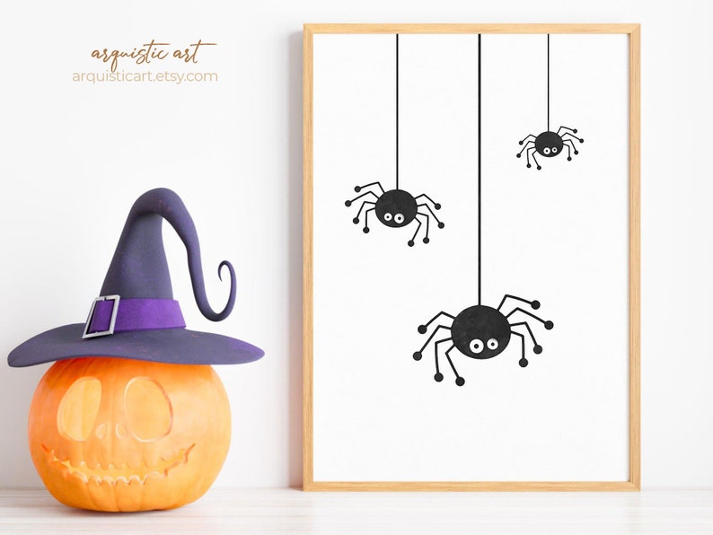 Hanging Black Spider Halloween Watercolor Wall Art Printable Spooky ...