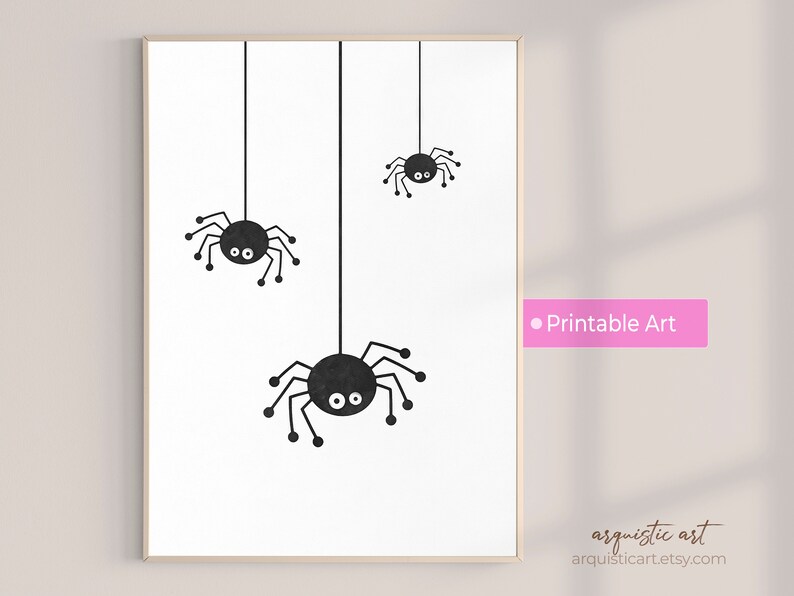 Hanging Black Spider Halloween Watercolor Wall Art Printable Spooky ...