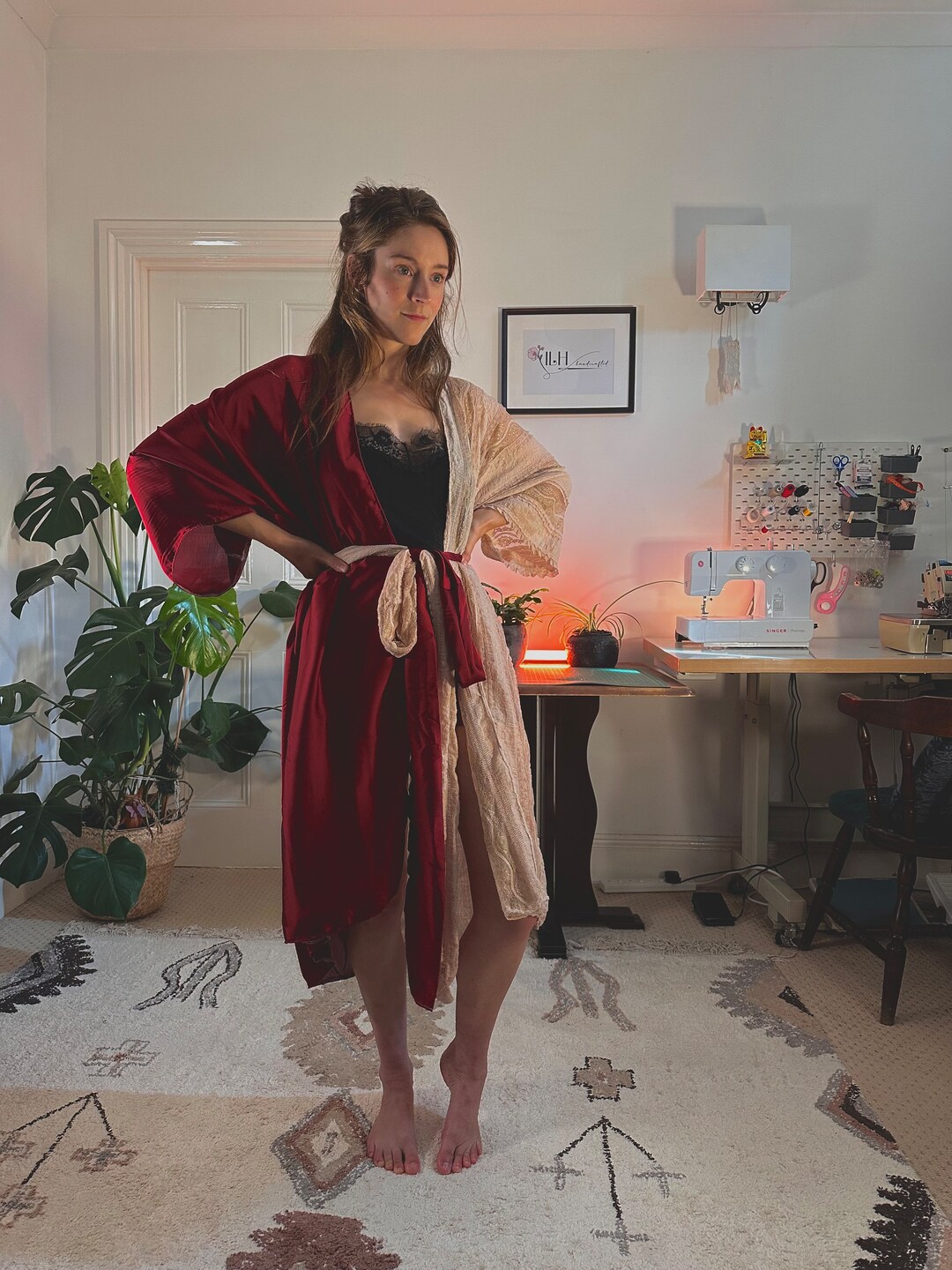 Pink Lace & Red Charmeuse Robe Recycled/upcycled Fabric ILH - Etsy