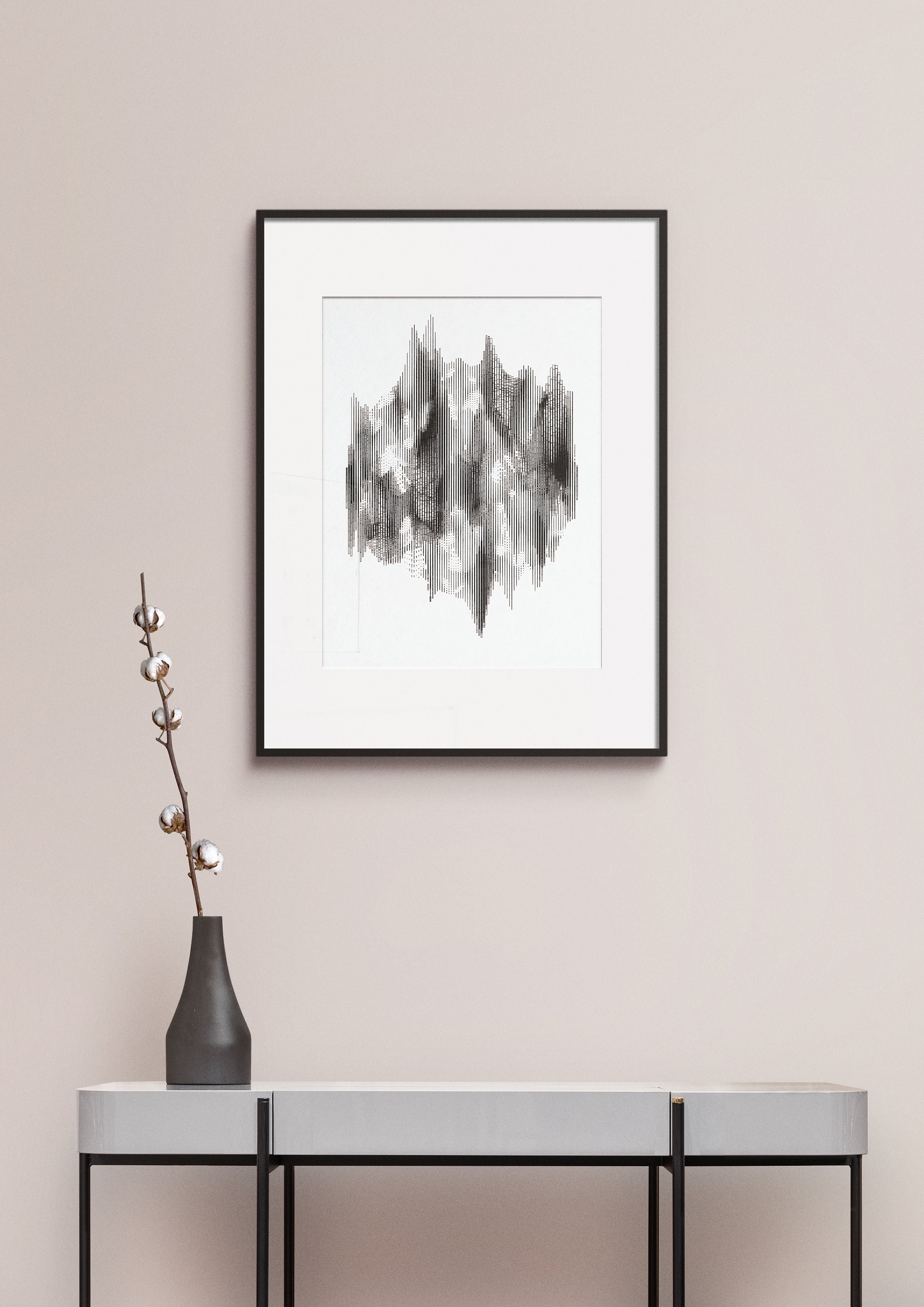 Obsidian No.11 – Pen Plot Art on Black Paper, Minimalist Abstract Line ...