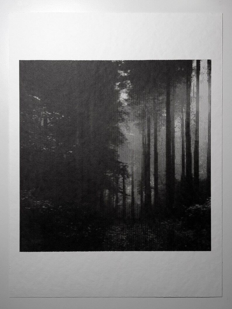Pen Plotter Ink Drawing | Abstract Artwork of a Forest | Unique Black ...