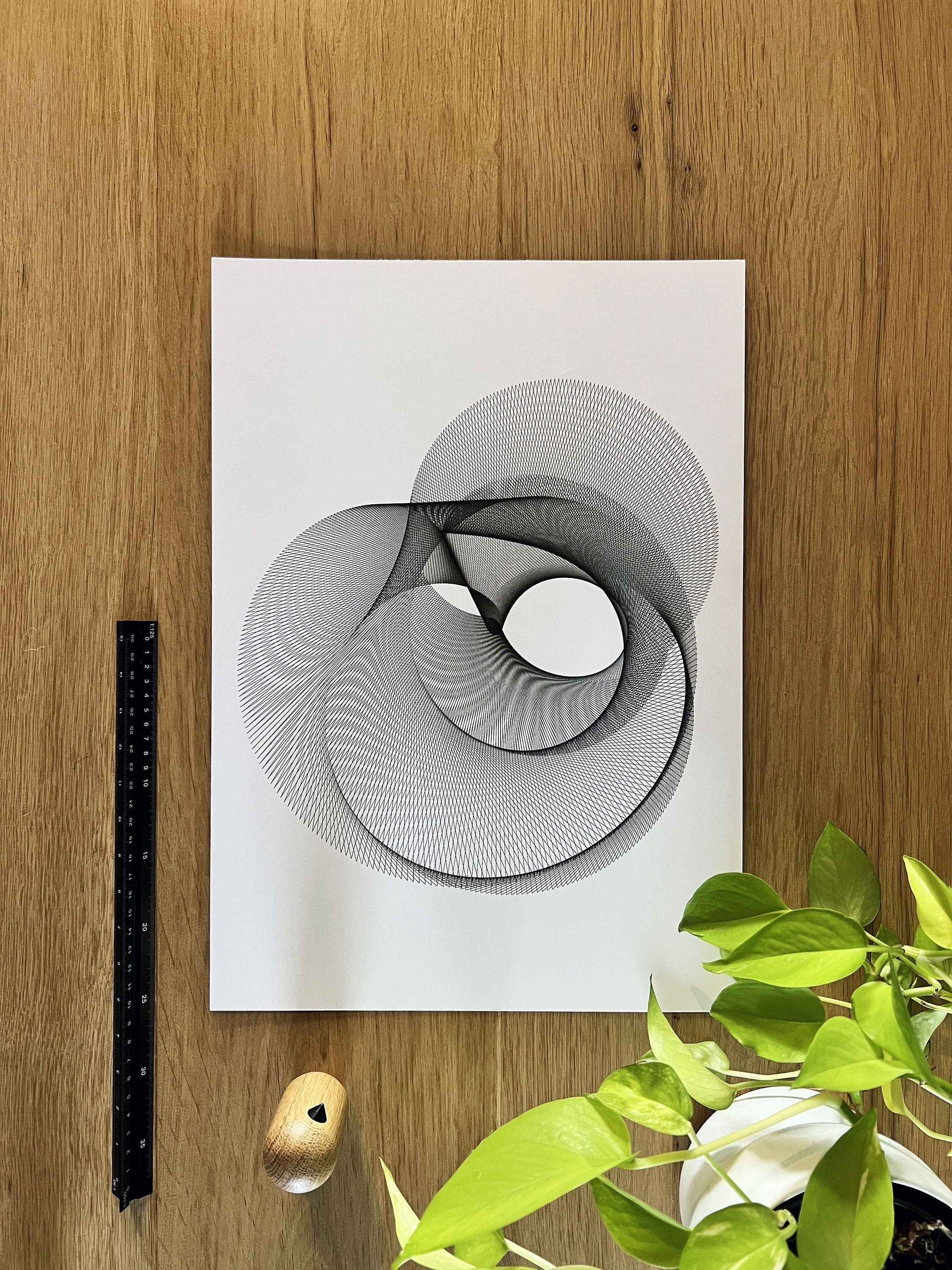 Pen Plotter Ink Drawing Fine Line Abstract Geometric Artwork Unique ...