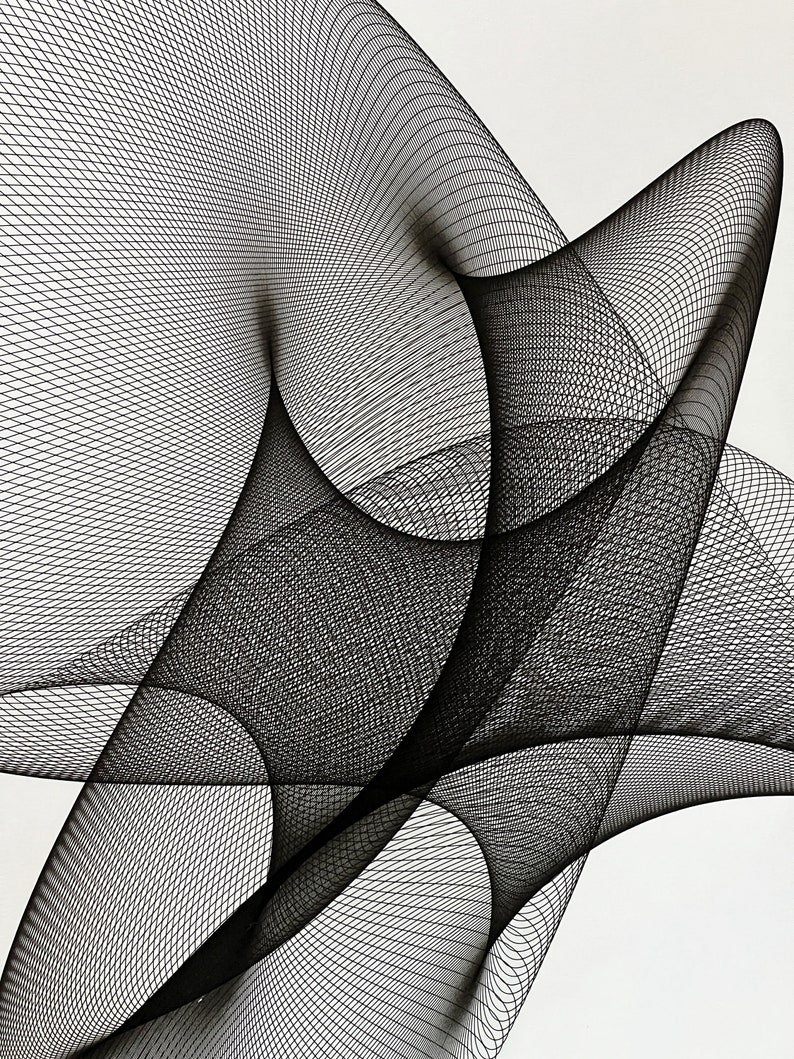 Pen Plotter Ink Drawing Fine Line Abstract Geometric Artwork Unique ...