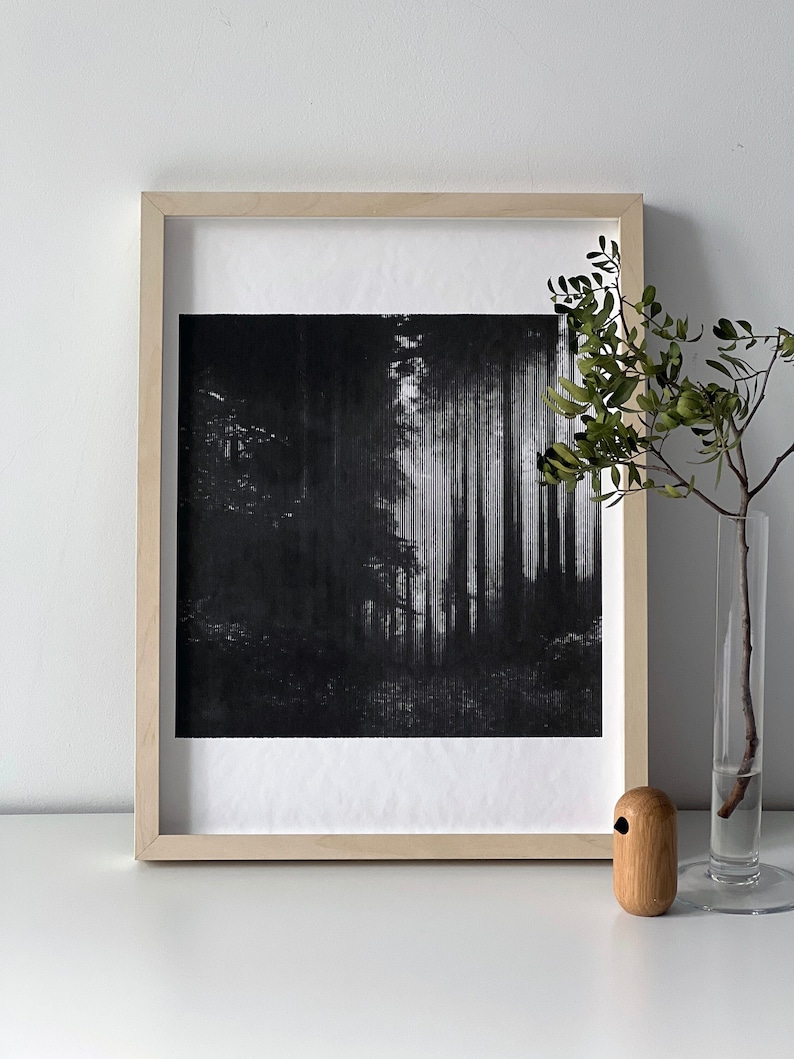 Pen Plotter Ink Drawing | Abstract Artwork of a Forest | Unique Black ...