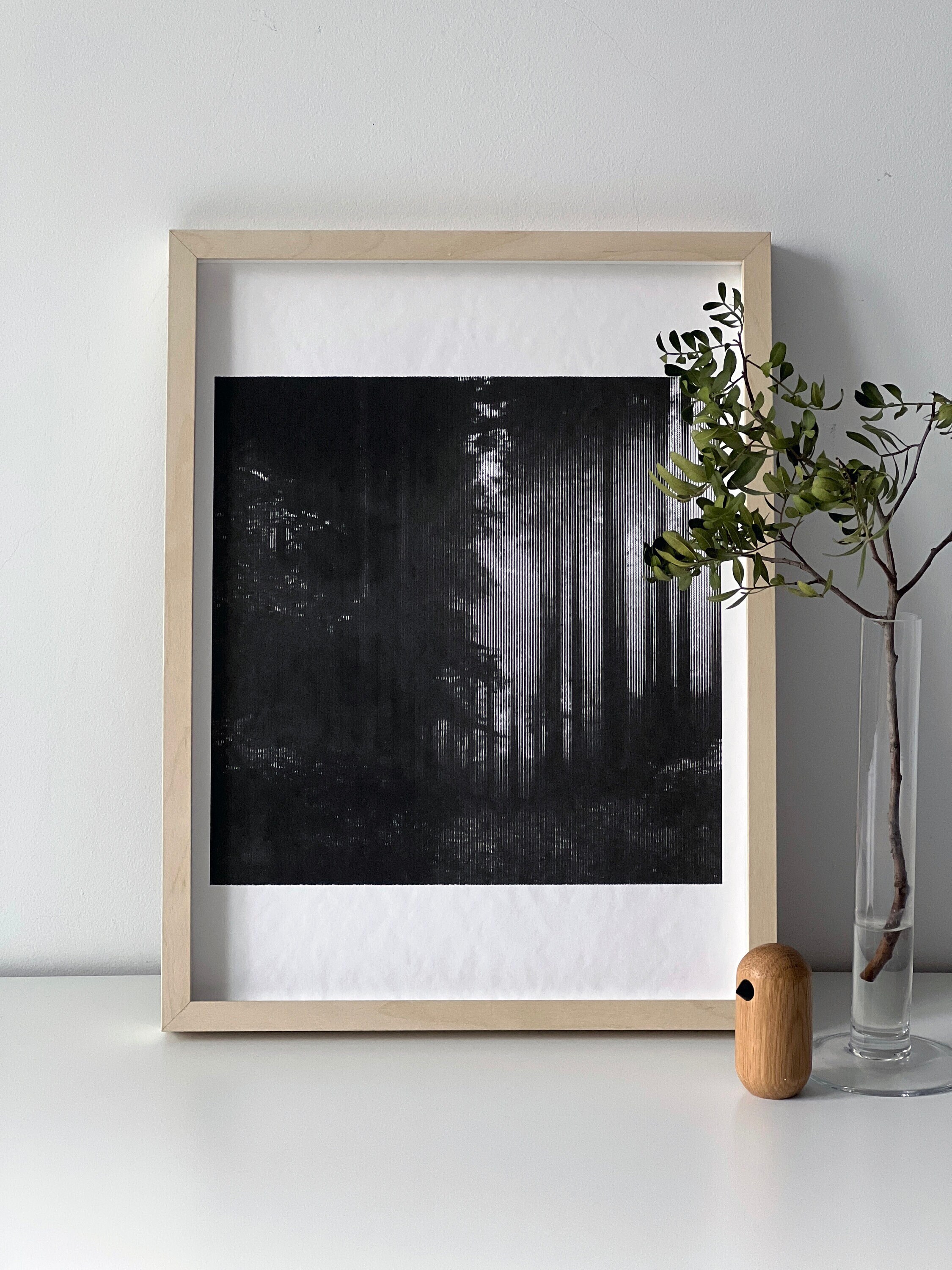 Pen Plotter Ink Drawing | Abstract Artwork of a Forest | Unique Black ...