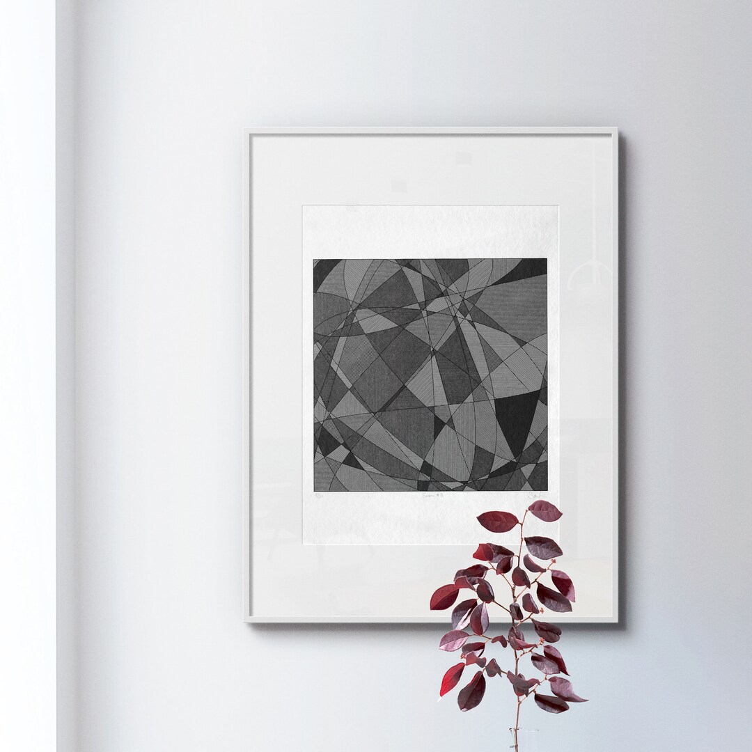 Pen Plotter Ink Drawing | Abstract Line Art | Unique Black Ink Graphic ...