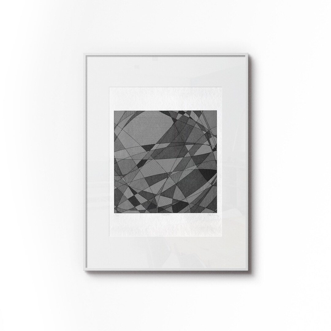Pen Plotter Ink Drawing | Abstract Line Art | Unique Black Ink Graphic ...