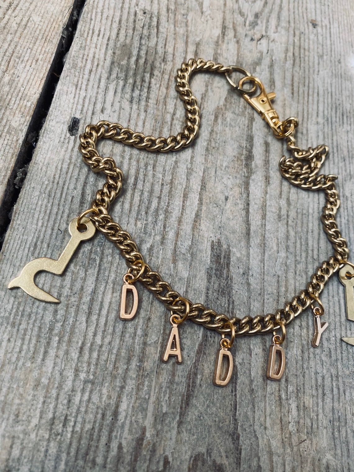DADDY solid brass neck chain with faux gold lettering and faux | Etsy
