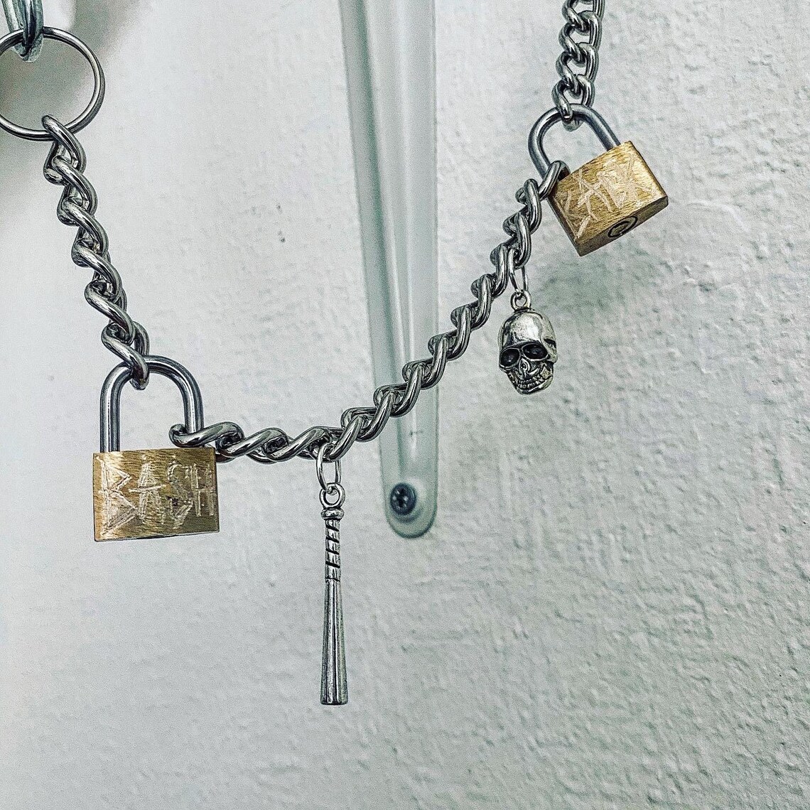 BASH BACK double padlock chain necklace. With baseball bat and | Etsy
