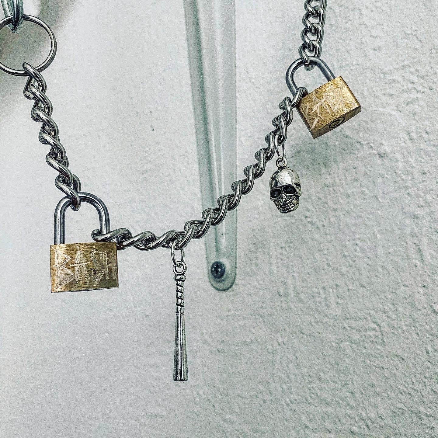 BASH BACK double padlock chain necklace. With baseball bat and | Etsy