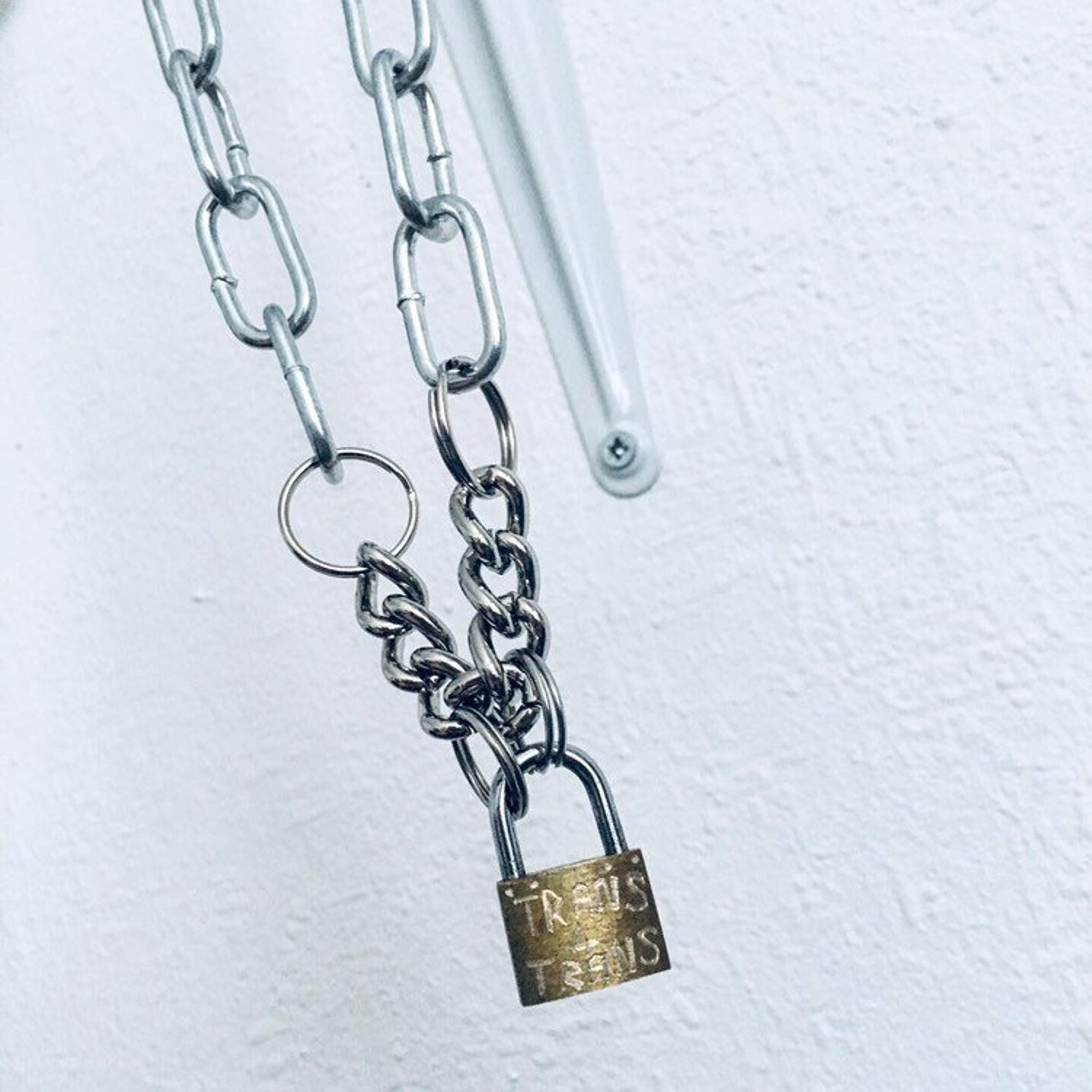 TRANS 4 TRANS contrast padlock neck chain. Hand engraved | Etsy