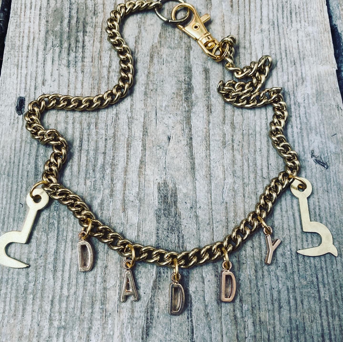DADDY solid brass neck chain with faux gold lettering and faux | Etsy