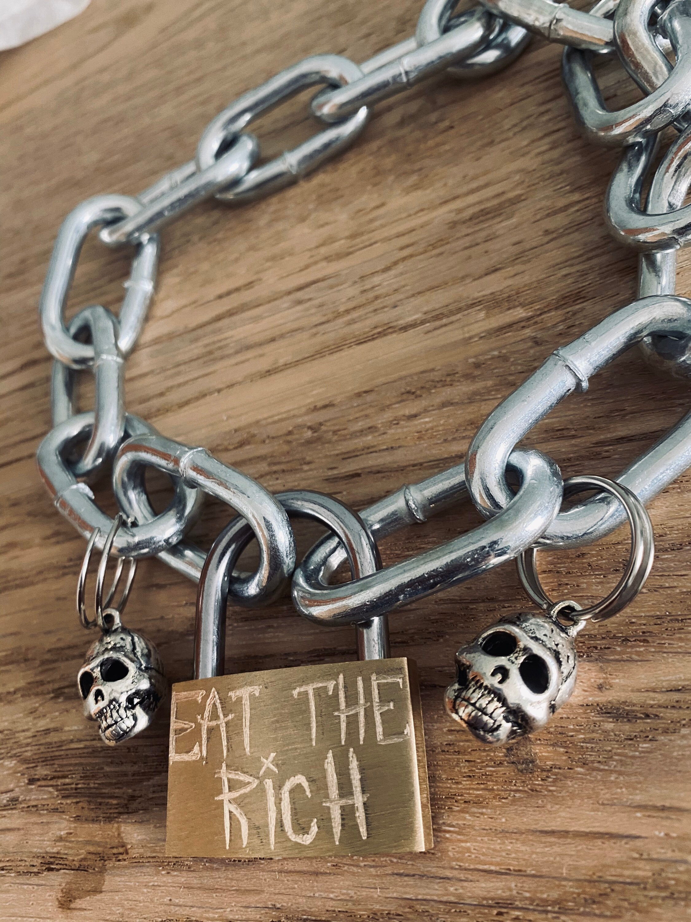 EAT THE RICH Heavy Duty Padlock Neck Chain With 2 Skull | Etsy
