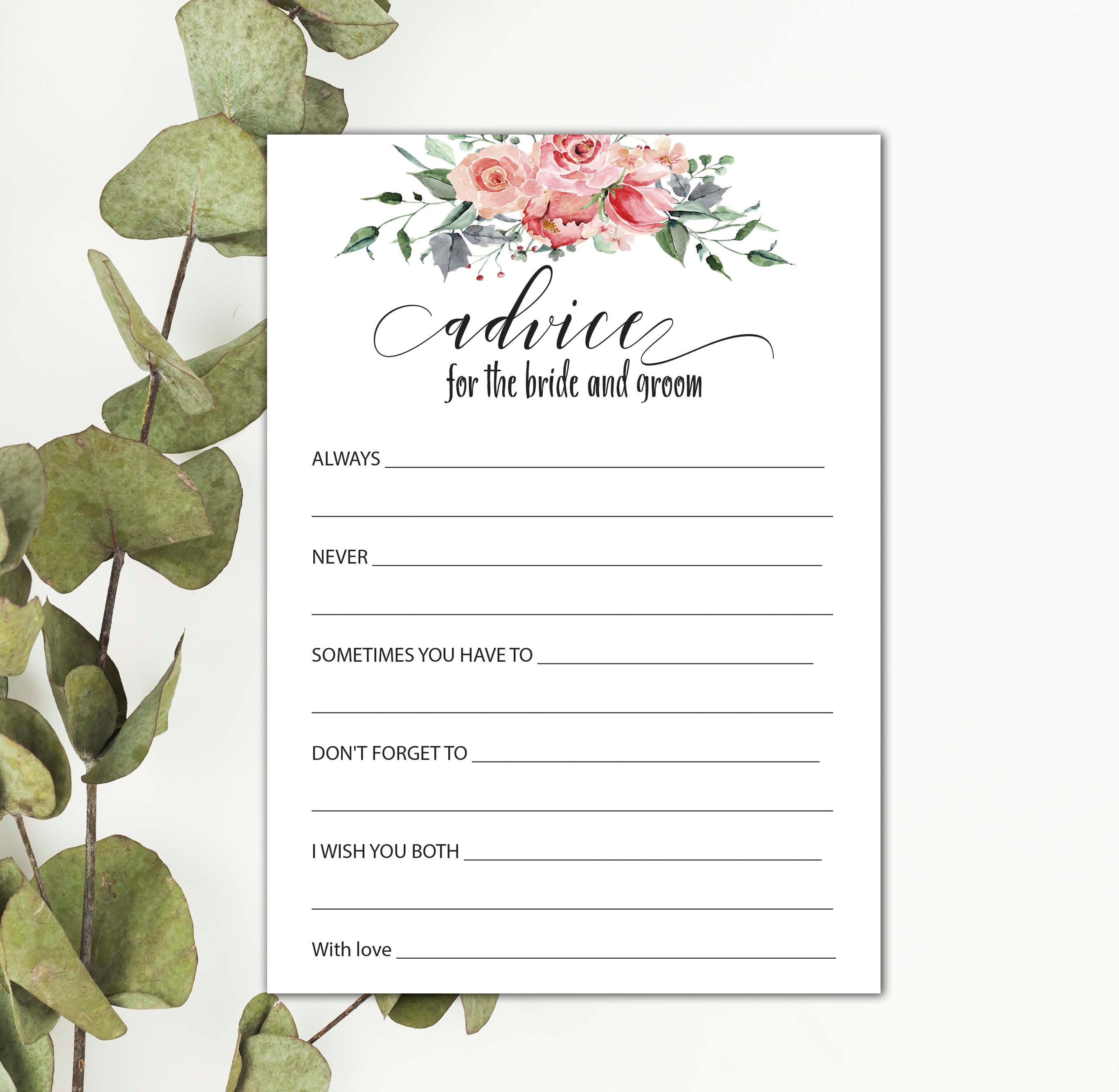 Advice for the Bride and Groom Card Printable Bridal Shower Games ...