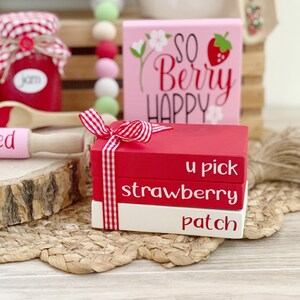 Strawberry Mini Wood Book Stack, Strawberry Decor, Farmhouse Tiered ...