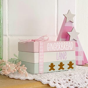 Christmas Mini Book Stack Tiered Tray Decorations Wooden Books Farmhouse Holiday Book Stack ...