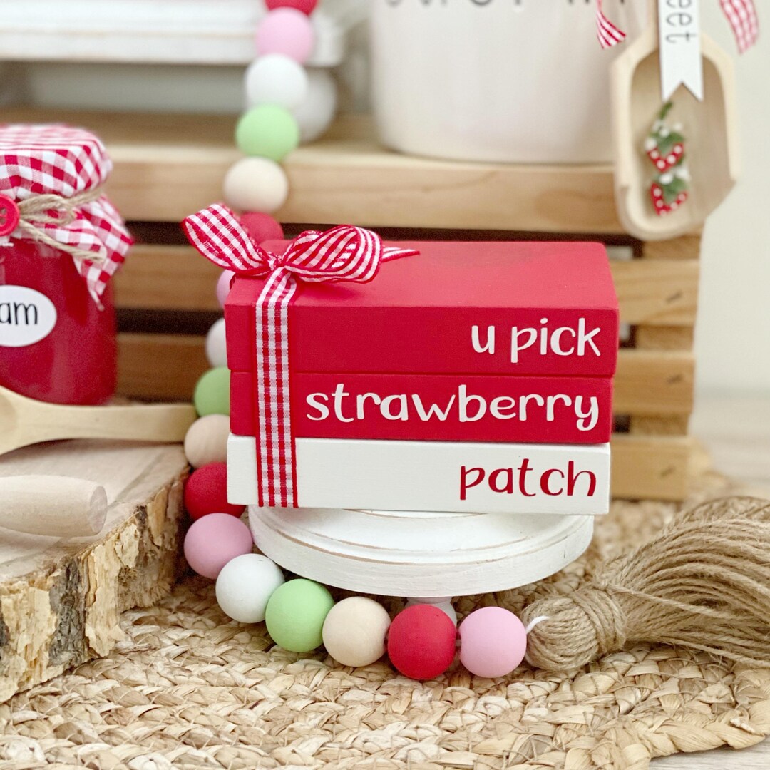Strawberry Mini Wood Book Stack, Strawberry Decor, Farmhouse Tiered ...