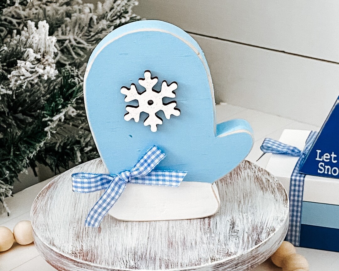 Wood Mitten, Winter Tiered Tray Decor, Wood Christmas Decor, Holiday ...