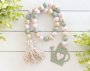 Spring Wood Bead Garland, Tiered Tray Decor, Beaded Garland, Wooden ...