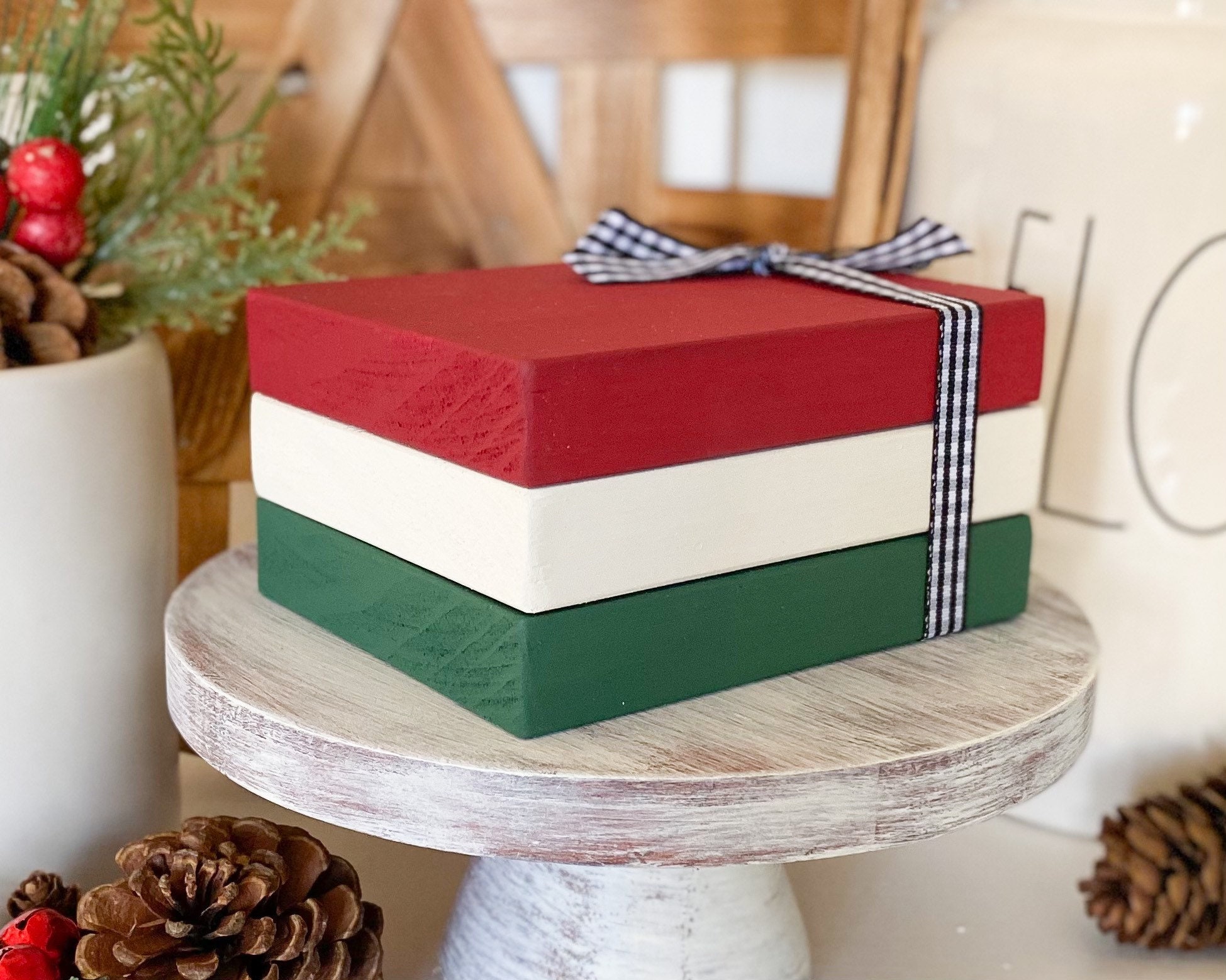 Merry and Bright Book Stack Christmas Wood Book Stack - Etsy