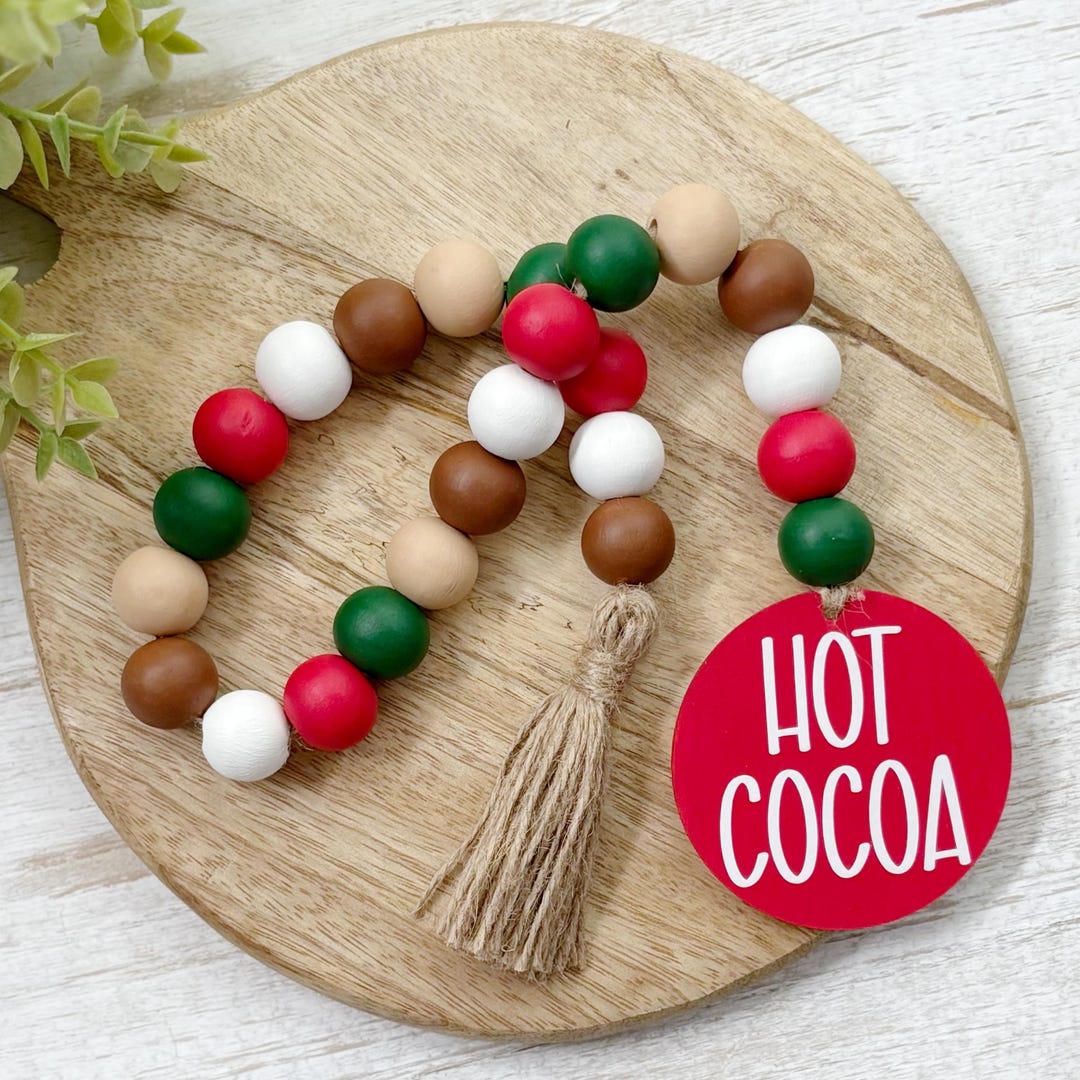 Wood Bead Hot Cocoa Garland Christmas Tiered Tray and Cocoa Bar Decor ...