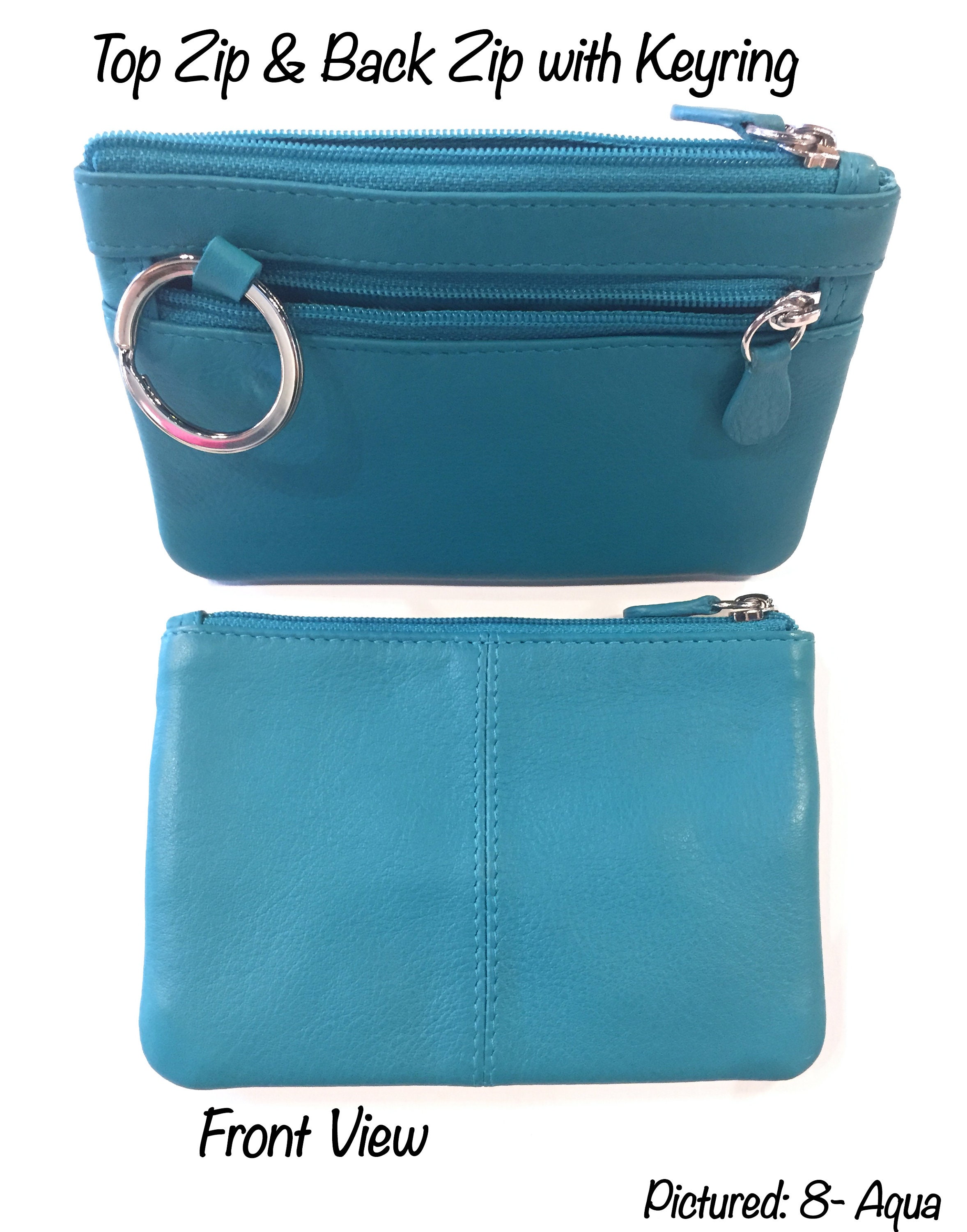 RFID Leather Two-zip Pouch With Keyring Coin Purse Solid - Etsy