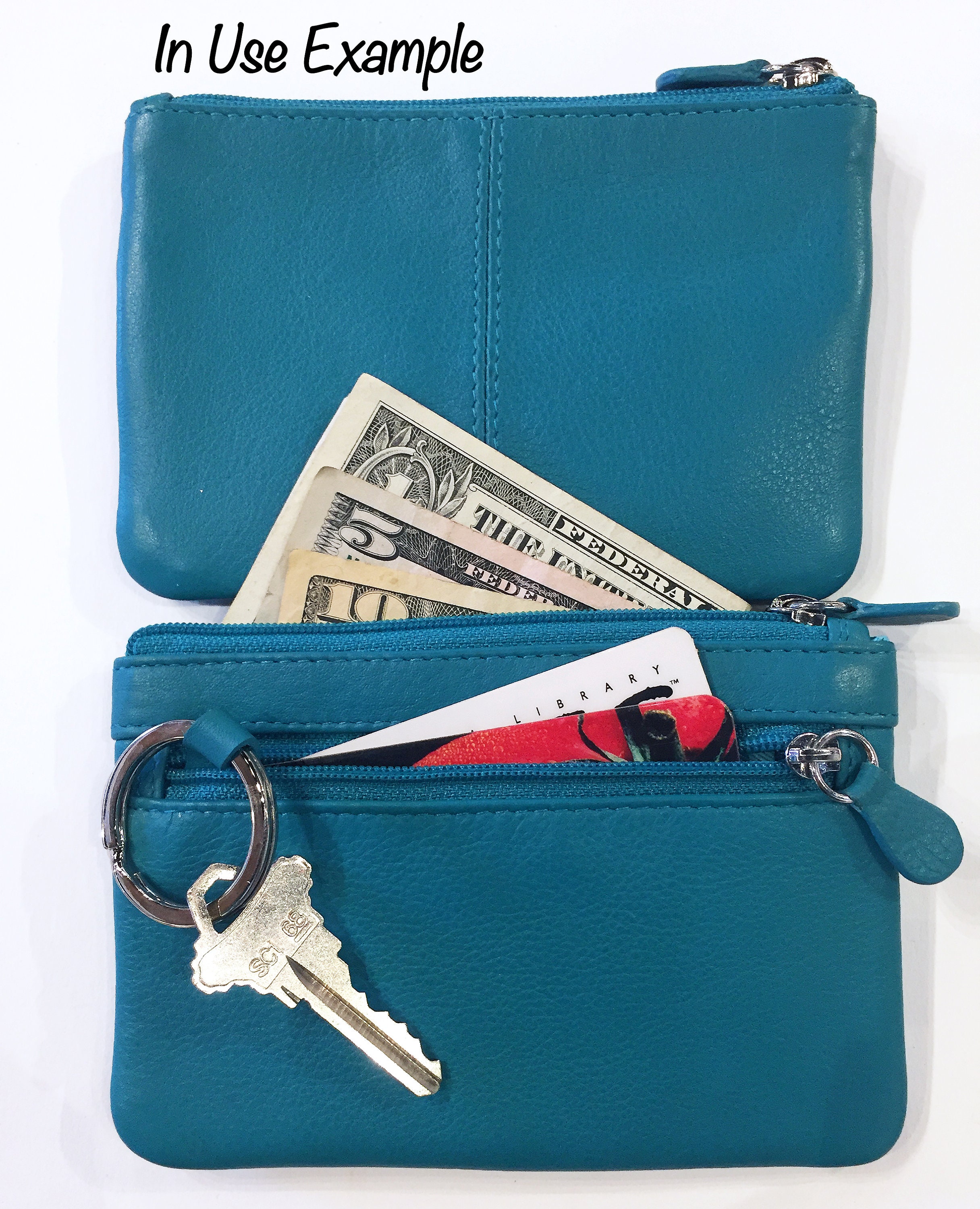 RFID Leather Two-zip Pouch With Keyring Coin Purse Solid - Etsy