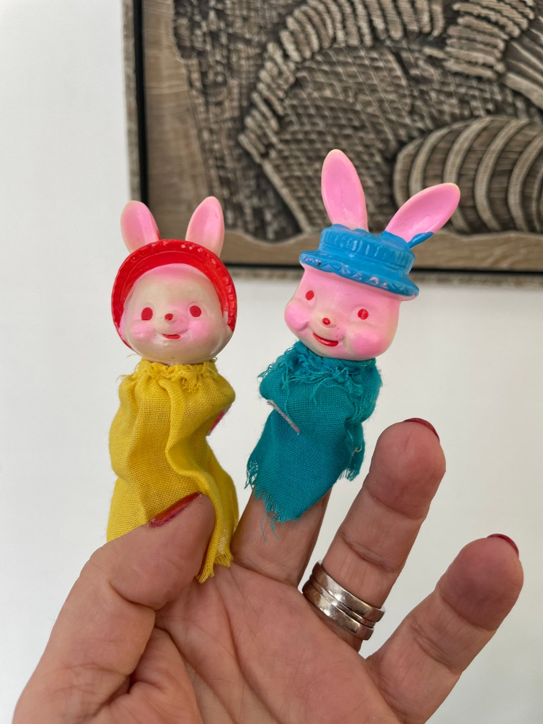 Vintage Kitschy Retro Rabbit Finger Puppets Easter Colorful - Etsy