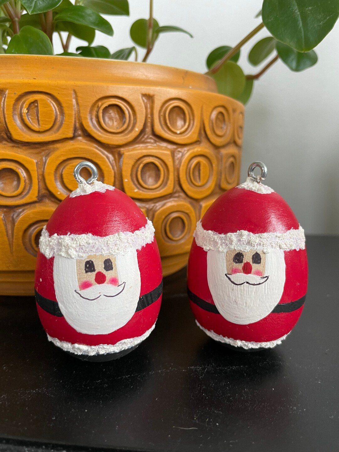 Vintage Hand-painted Craft Wooden Santa Egg Ornaments Farmhouse Folk ...