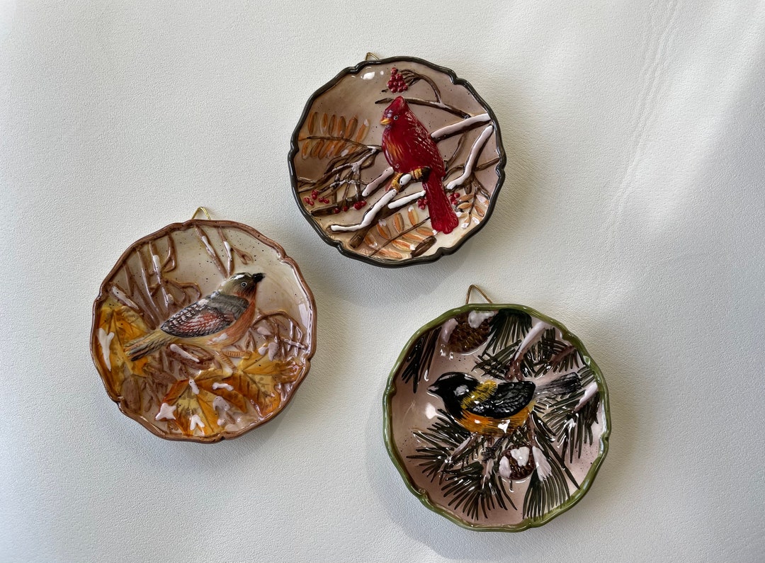 Vintage Three 3D Wall Hanging Birds of Winter Plates by Ganz - Etsy