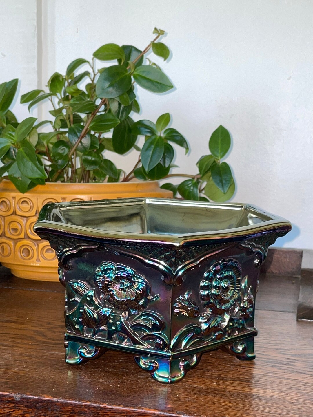 Vintage Fenton Amethyst Carnival Glass Chrysanthemum Hexagon Planter - Etsy