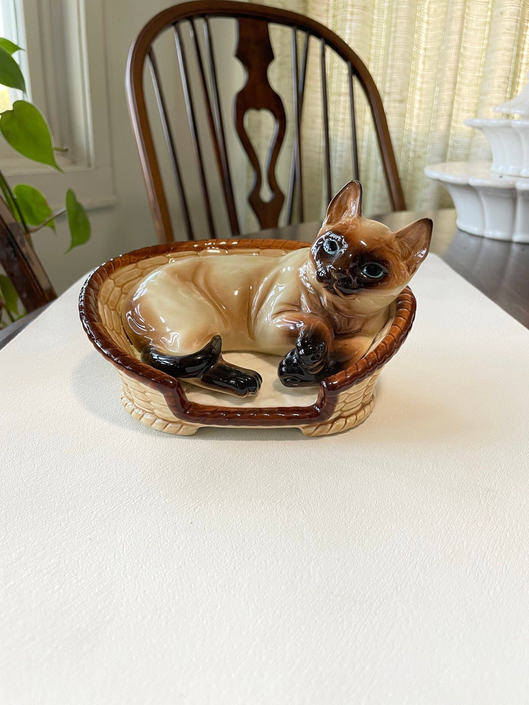 Vintage Porcelain Siamese Resting Basket Cat Made in Japan - Etsy