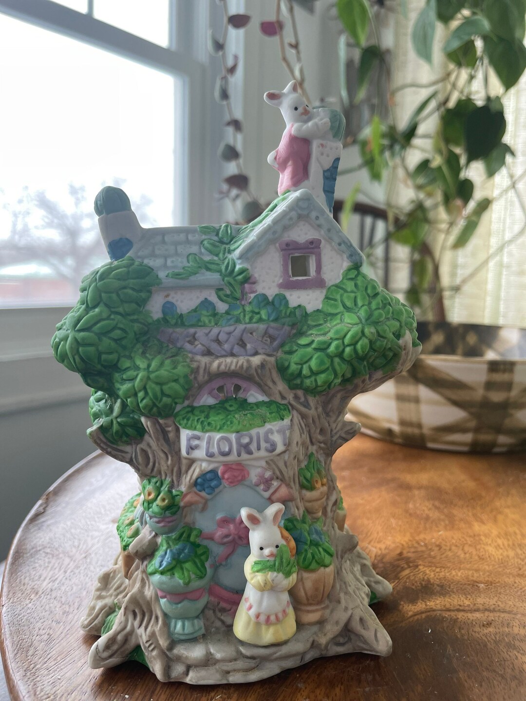 Vintage Easter Village Bunny Tree House Florist - Etsy