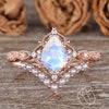 Magic Moon Ring Moonstone Engagement Rings 2pcs White Gold Moon ...