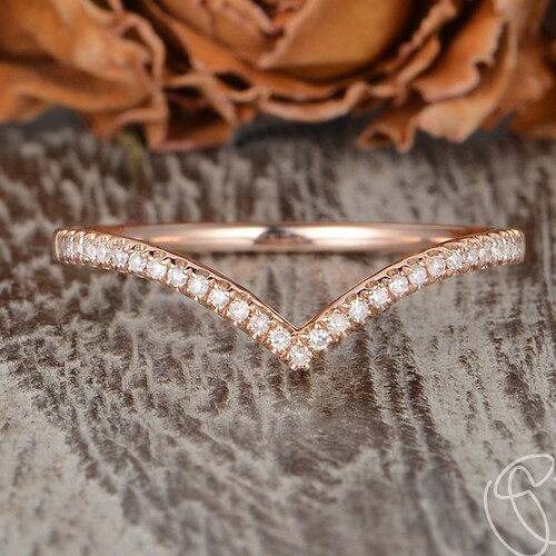 Custom Chevron Wedding Band Rose Gold Band Women Diamond Band - Etsy