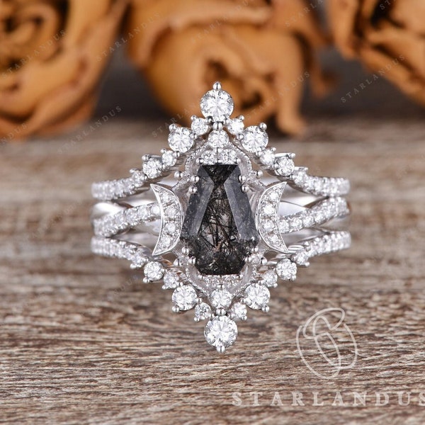 Salt And Pepper Coffin Cut Engagement Ring Etsy